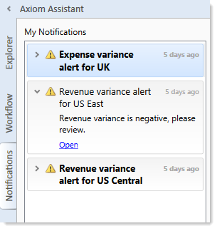 Viewing notifications using the Notifications task pane
