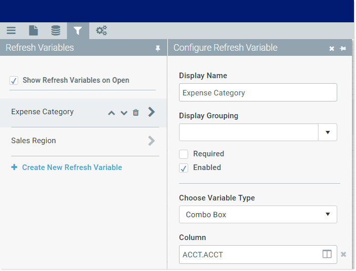 Configuring refresh variables for web reports
