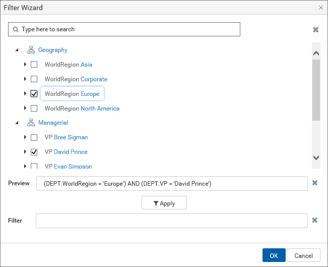 Using the Filter Wizard in an Axiom form