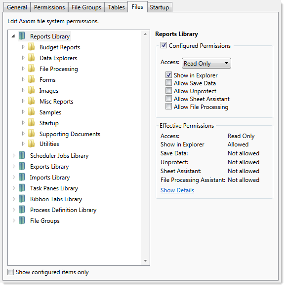Configuring file access (Files tab)