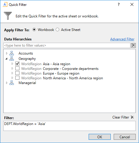Applying a Quick Filter to a report