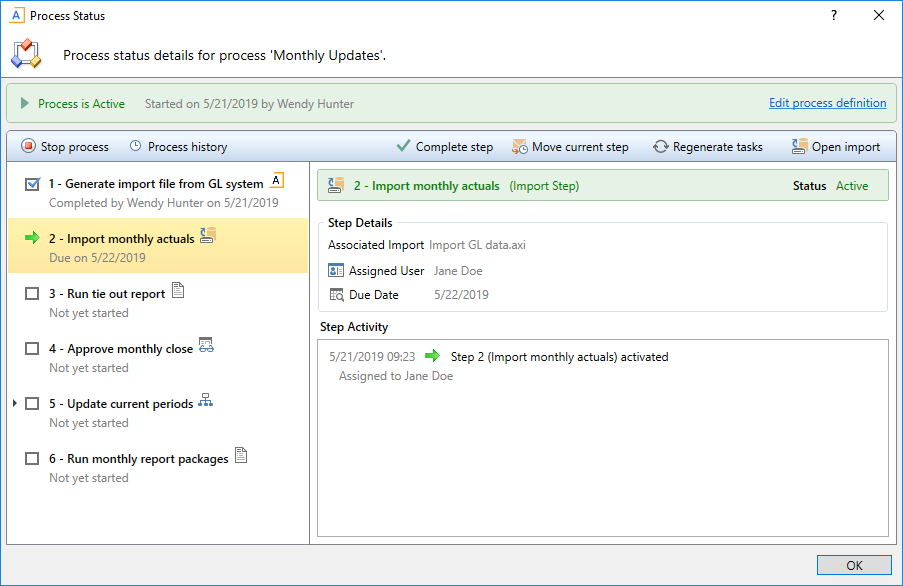 Viewing process status and comments
