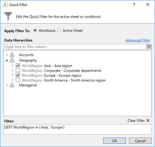 Applying a Quick Filter to a report
