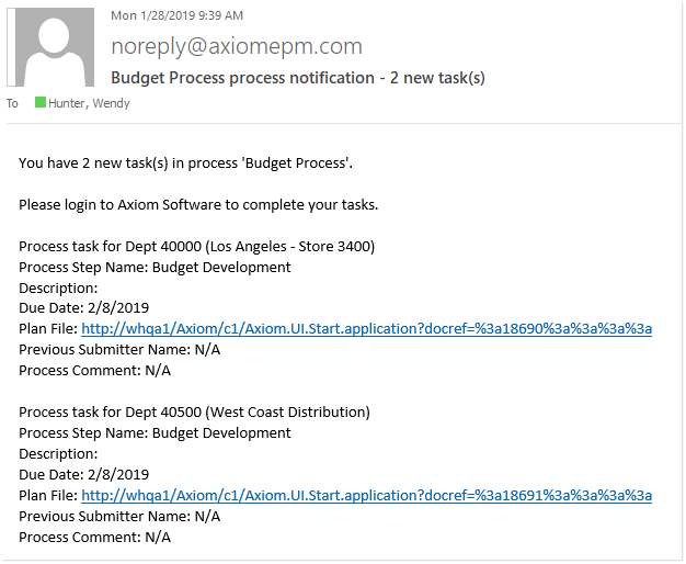 Defining default notifications for a plan file process