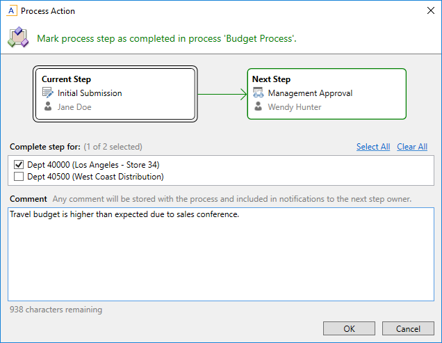 Viewing and completing process tasks using the Process task pane