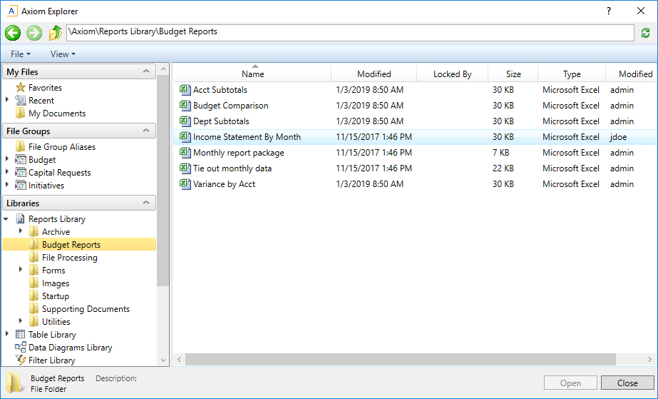 Managing files using Axiom Explorer