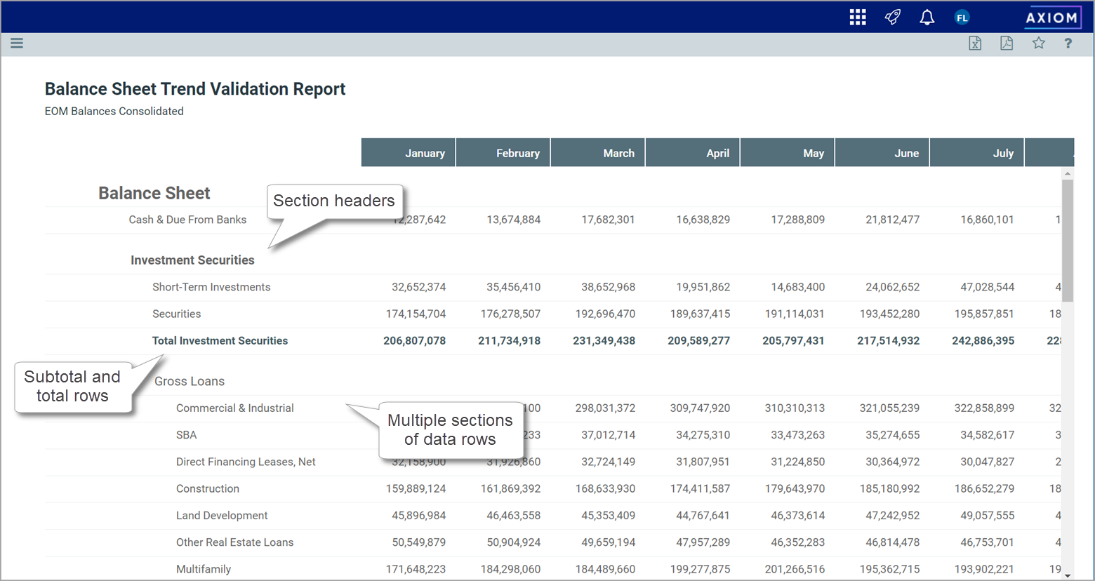 Managing fixed row structures for web reports