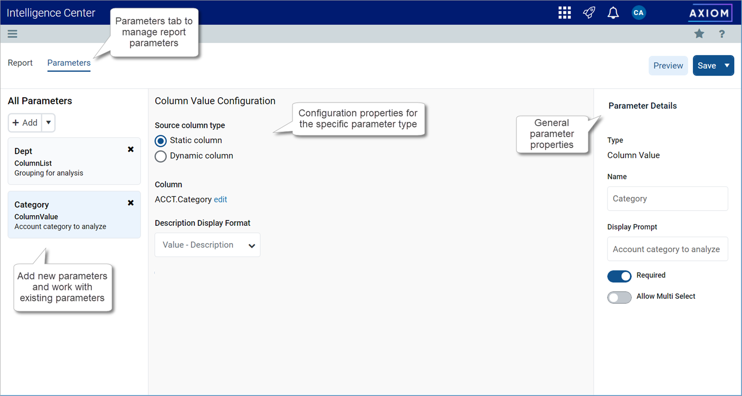 Managing report parameters