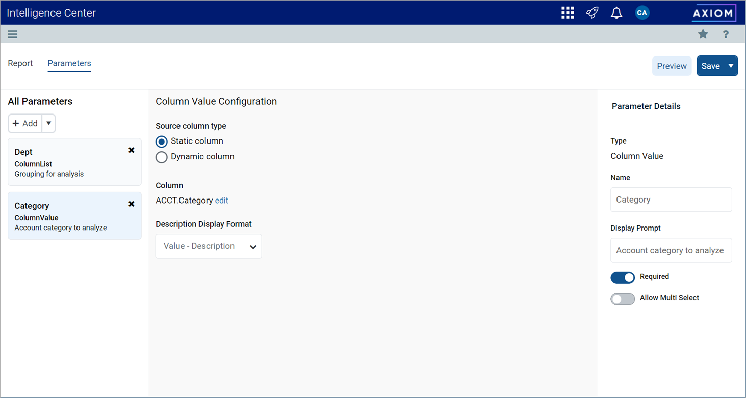 Using report parameters in web reports