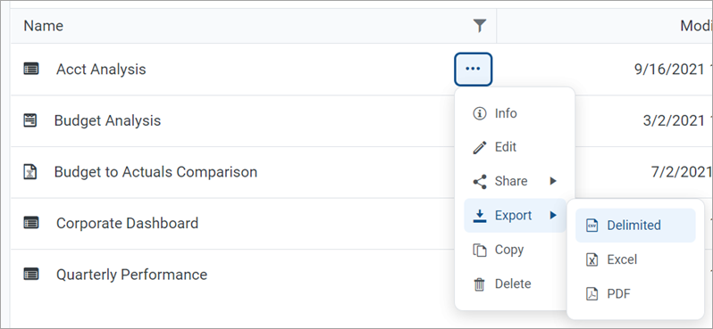 Exporting grid data in a web report to a delimited file