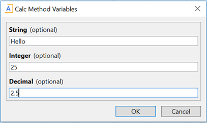 String, Integer, and Decimal calc method variables