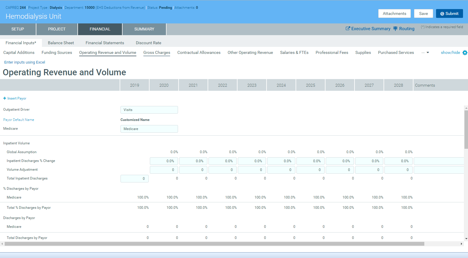 Creating or modifying a capital project