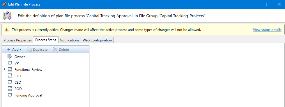 Viewing the Capital Tracking Approval pre-defined process