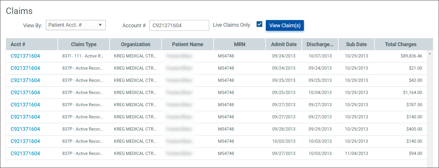 View a claim by selected criteria