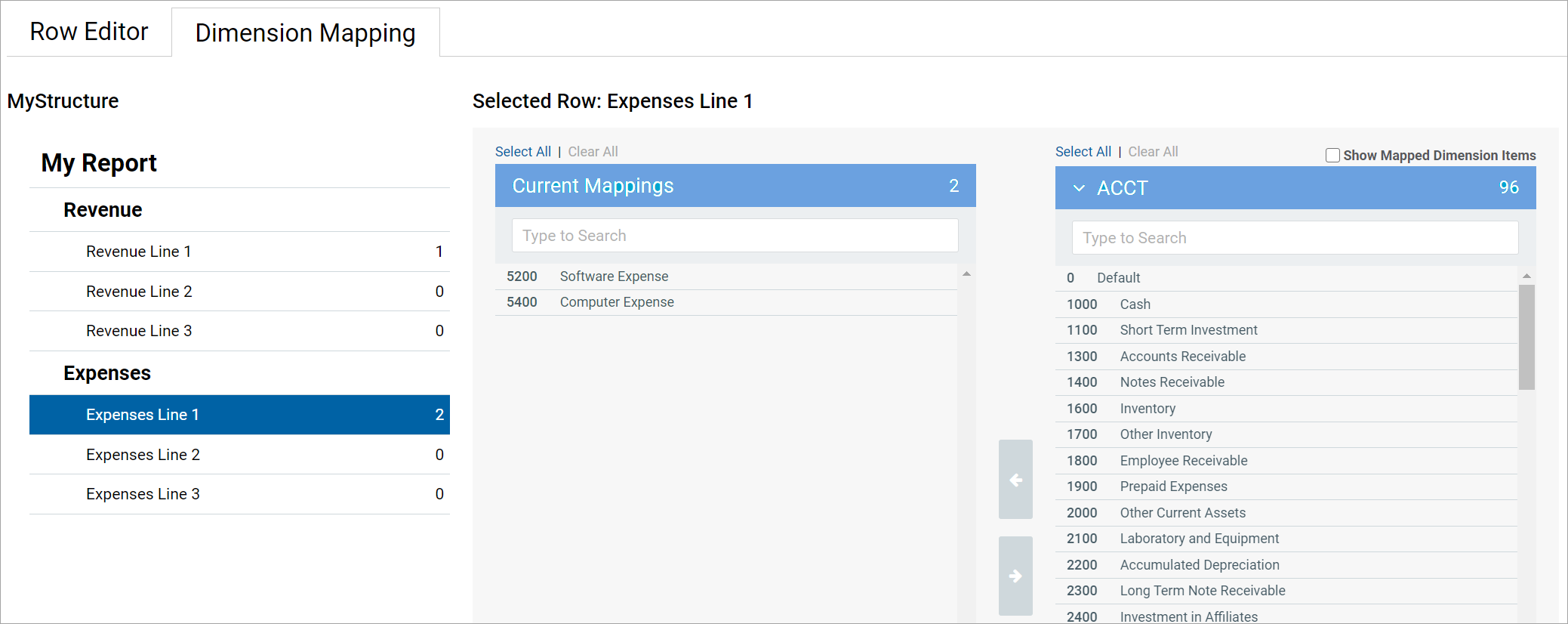 Using the Dimension Mapping editor