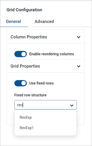 Specifying the fixed row structure for a web report