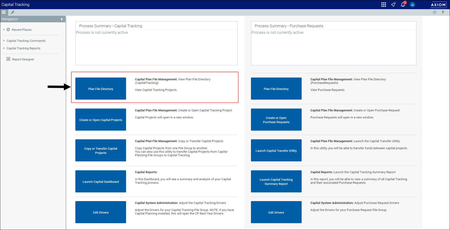 Viewing project plan files and purchase requests