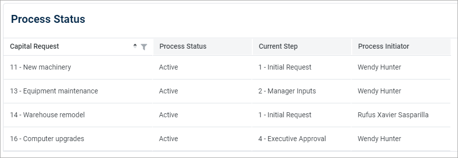 Reporting on process information in web reports