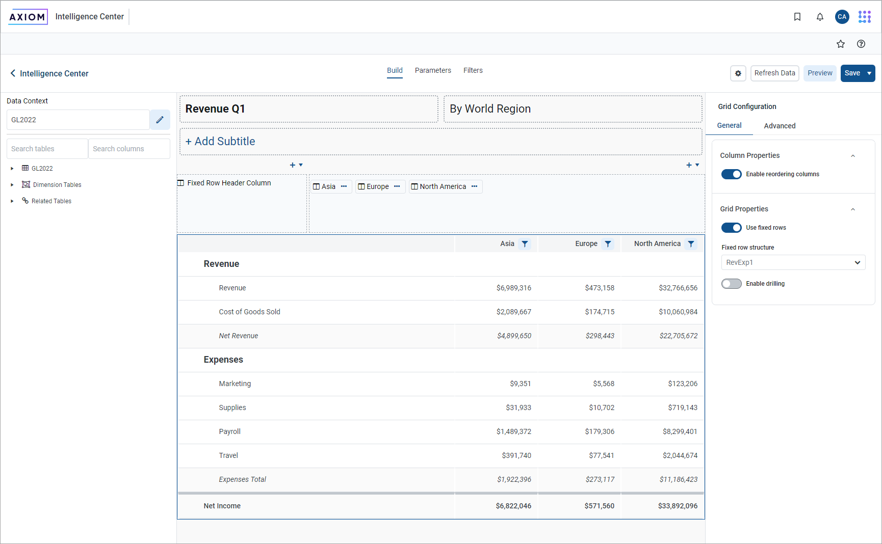 Specifying the fixed row structure for a web report