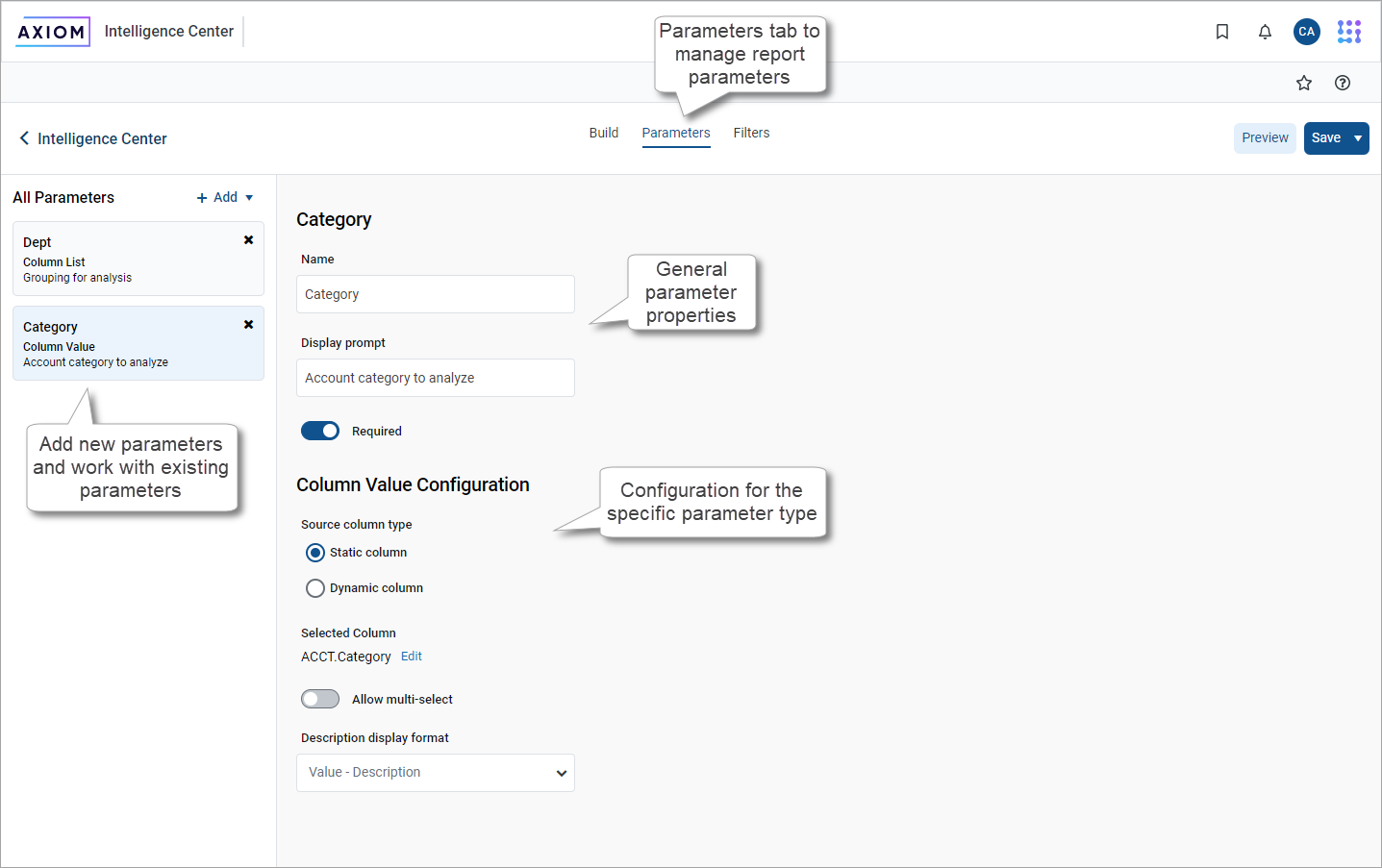 Managing report parameters