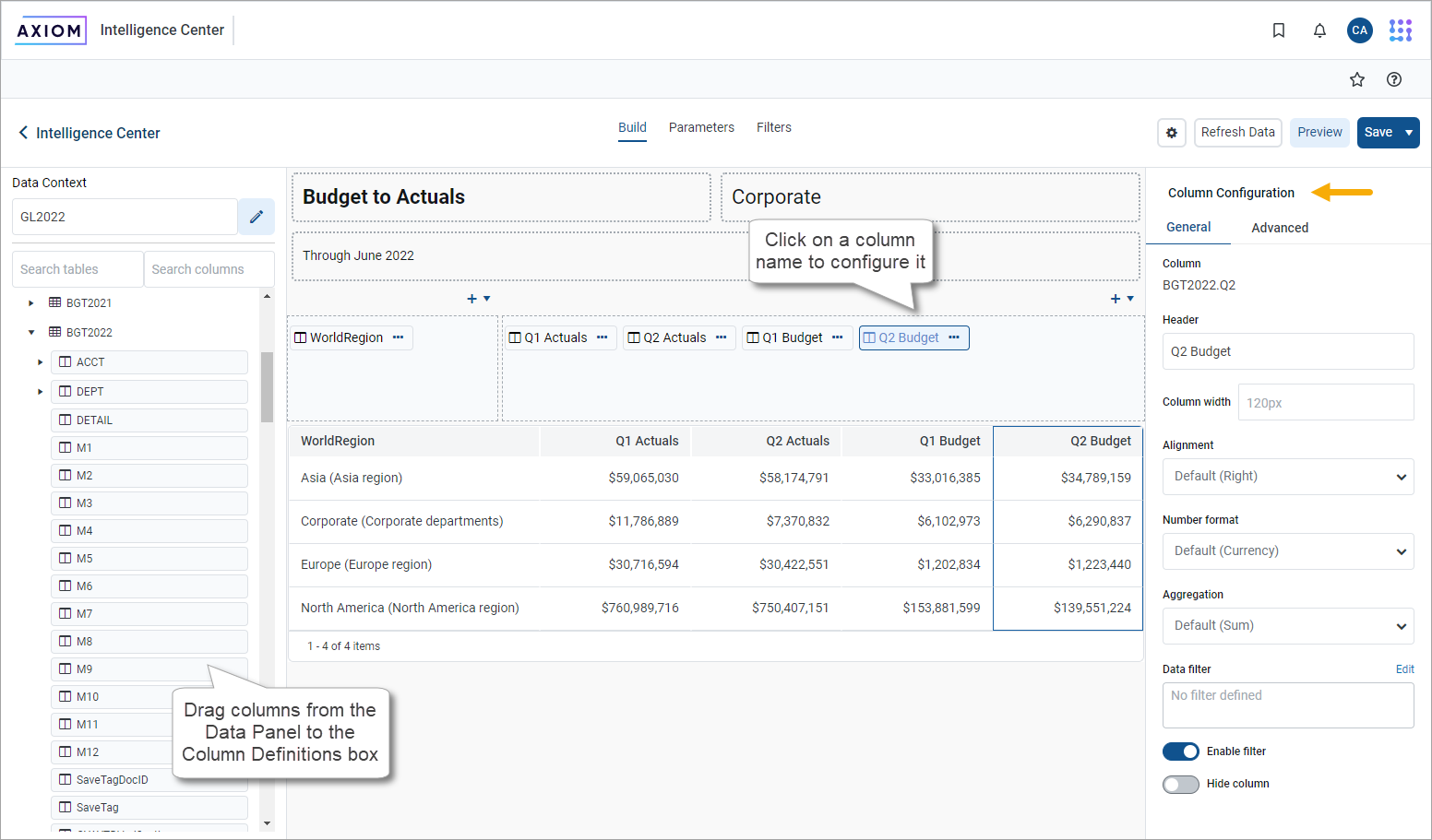Adding data columns and calculated columns to a web report