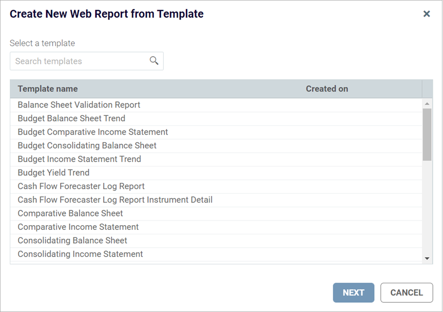 Creating new web reports from template