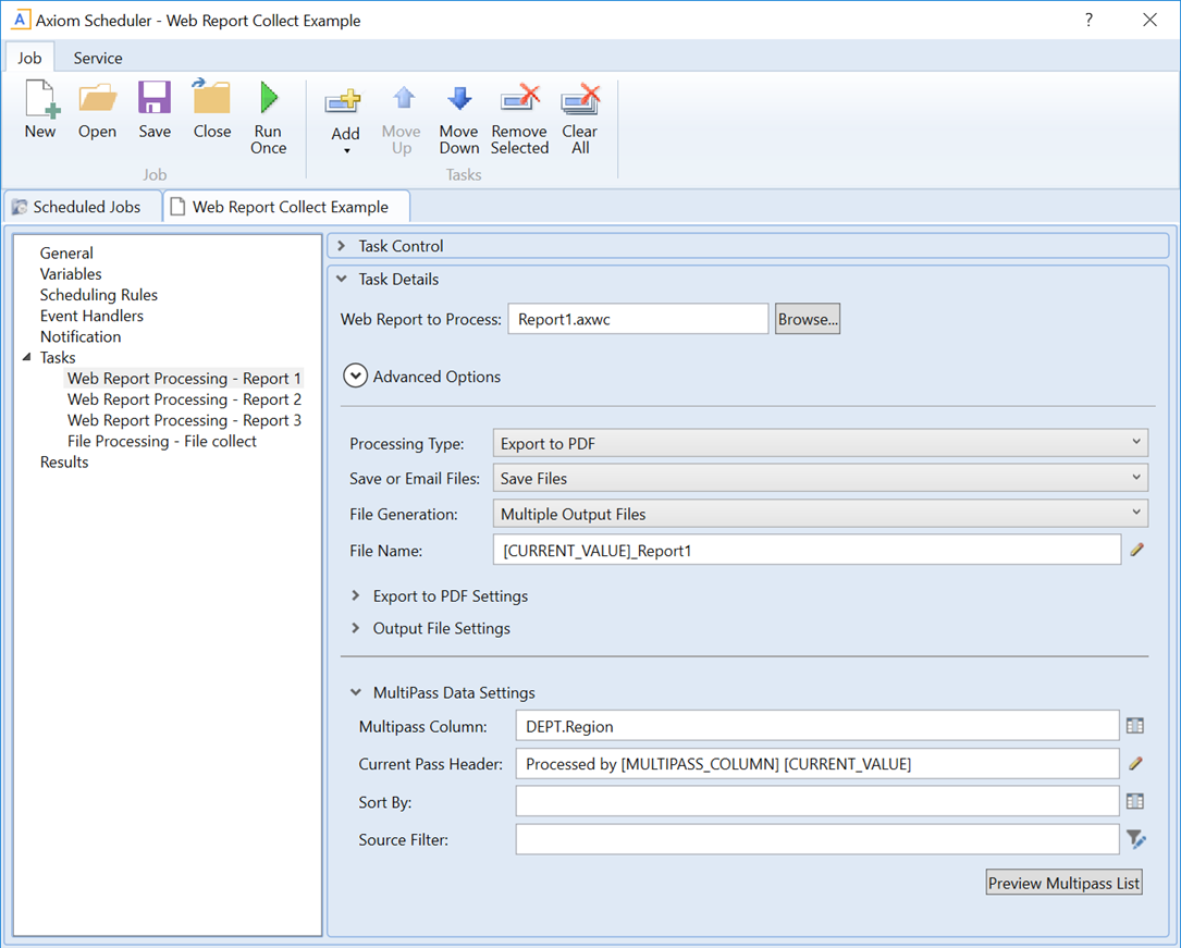 Setting up file collect with web report processing