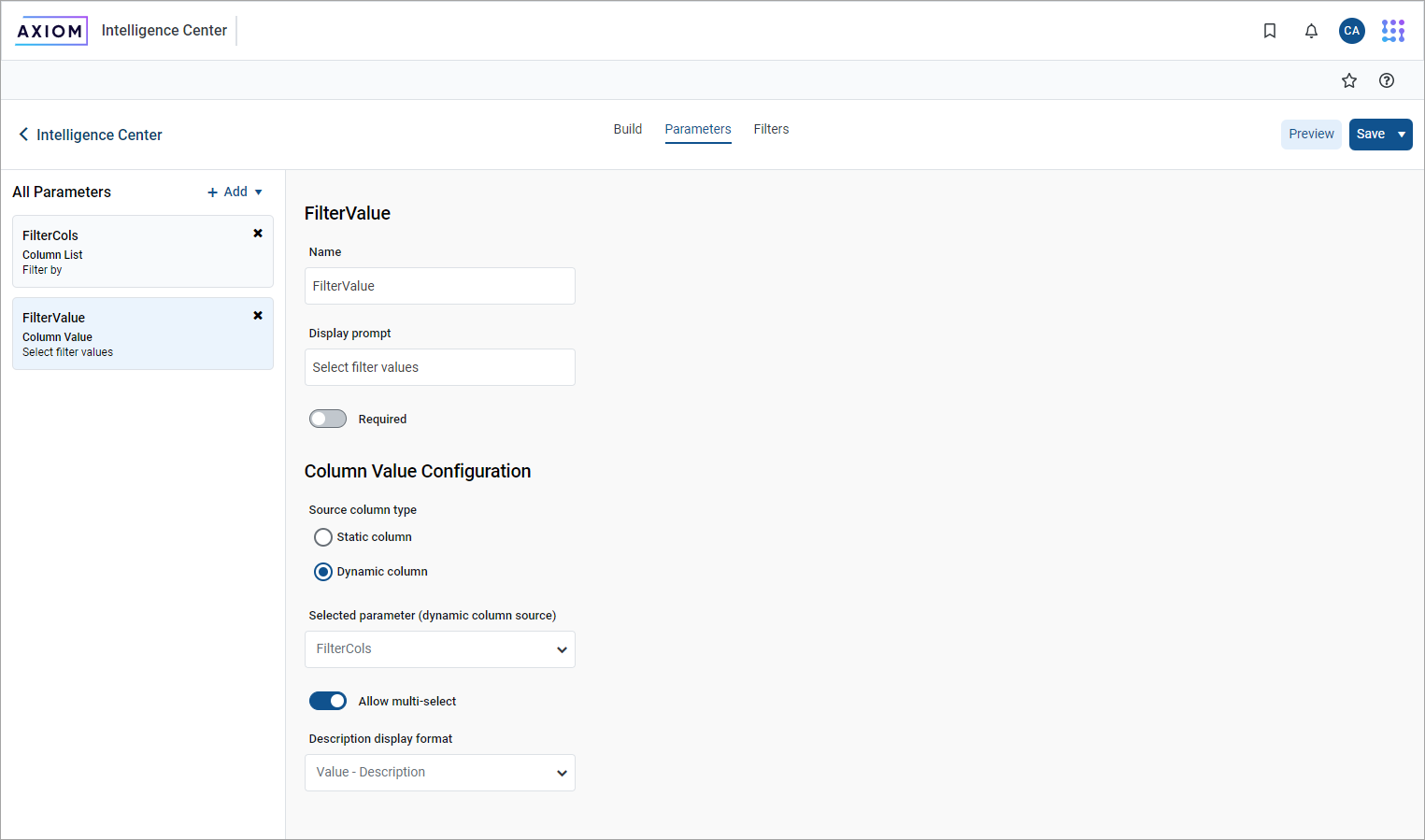 Using Column Value report parameters